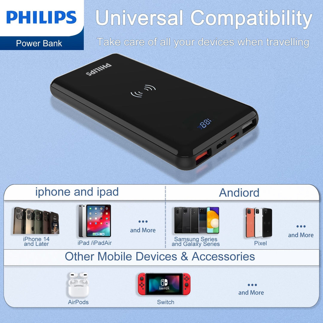 Philips DLP9520C Wireless Power Bank 10,000mAh | Qi Fast Charging ...